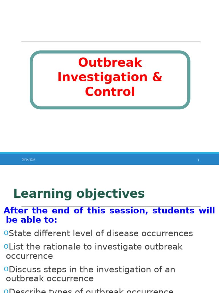 Outbreak Investigation | PDF | Epidemics | Epidemiology