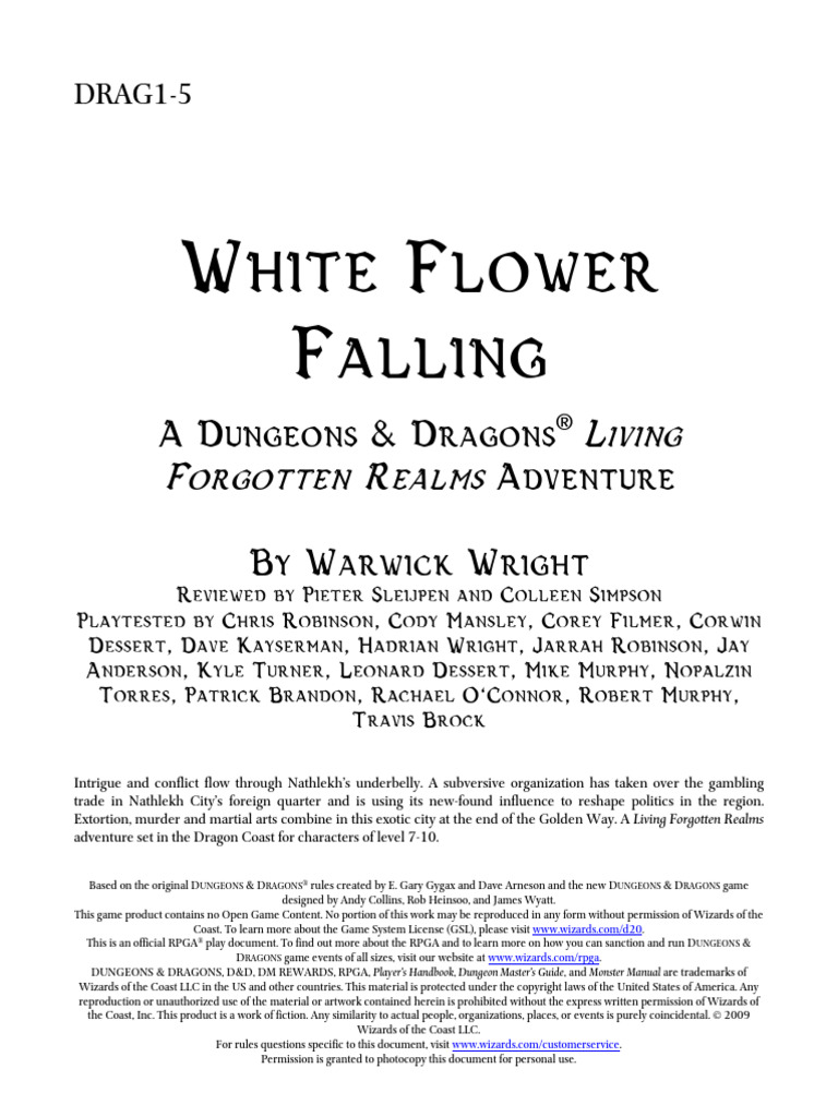 DRAG1-5 White Flower Falling | PDF | Dungeons & Dragons | Role Playing Games