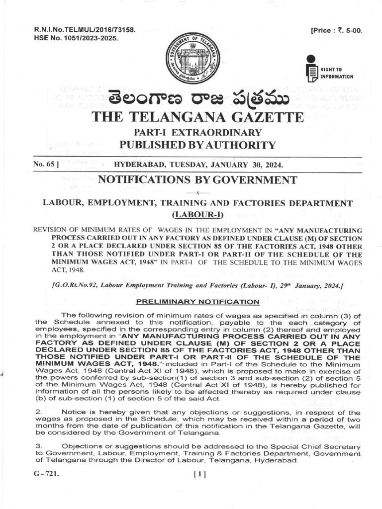 Telangana Minimum Wage Revision 2024 | PDF | Cost Of Living | Business