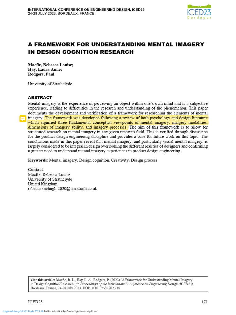 A Framework For Understanding Mental Imagery in Design Cognition Research | PDF | Mental Image ...