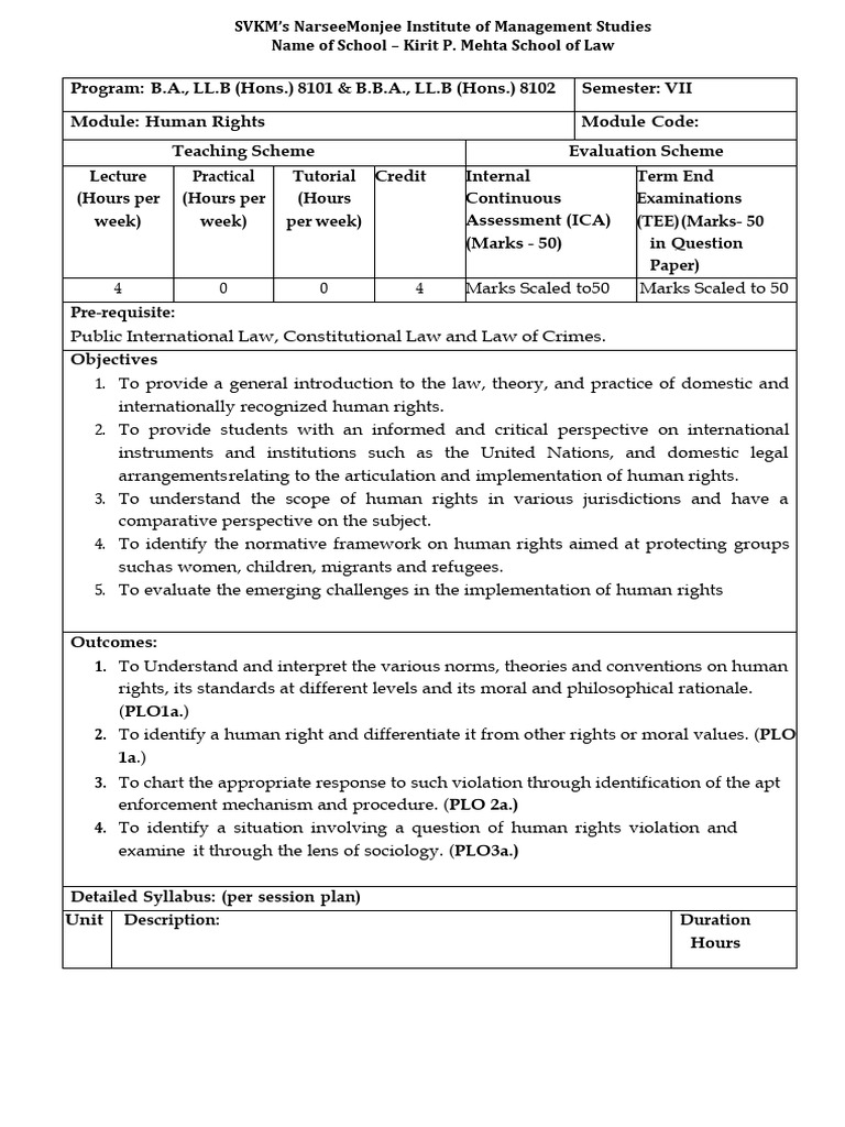 Sem VII Human Rights 2024-25 | PDF | Human Rights | International Relations