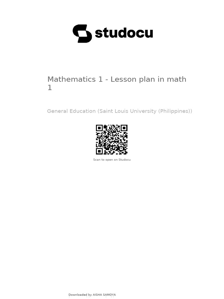 Mathematics 1 Lesson Plan in Math 1 | PDF | Lesson Plan | Mathematics