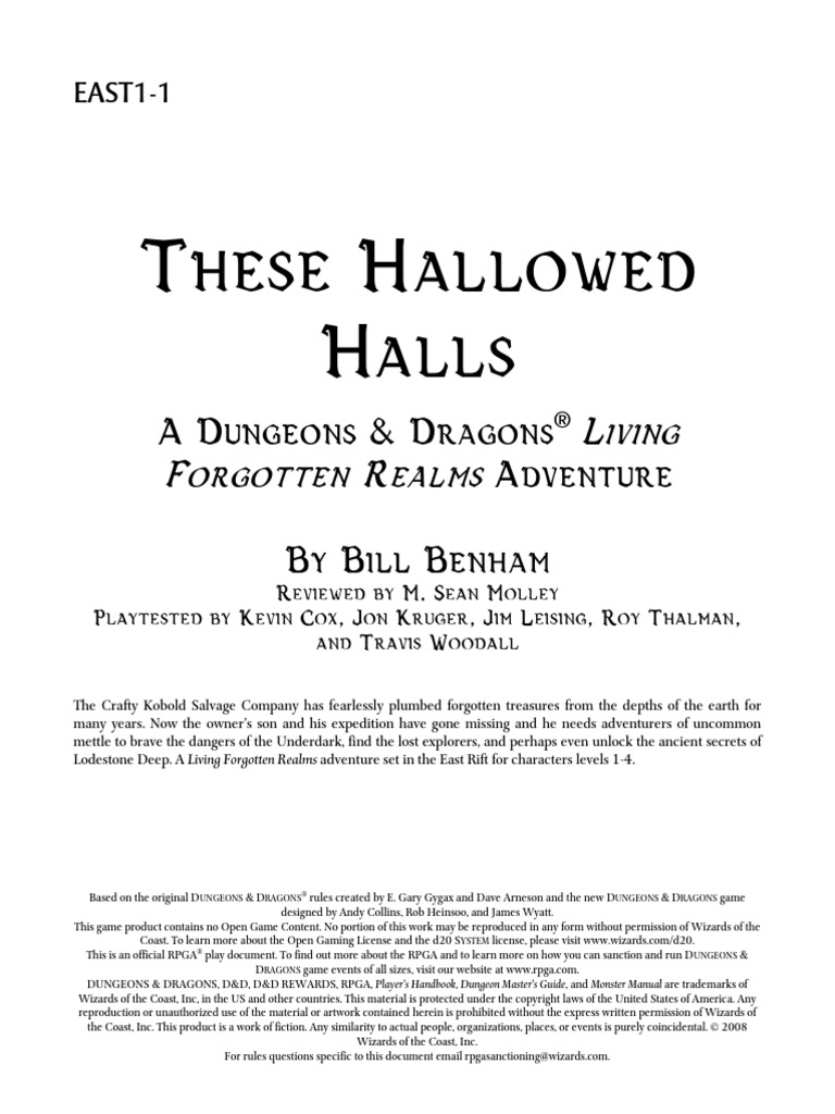 EAST1-1 These Hallowed Halls | PDF | Dungeons & Dragons | Role Playing ...