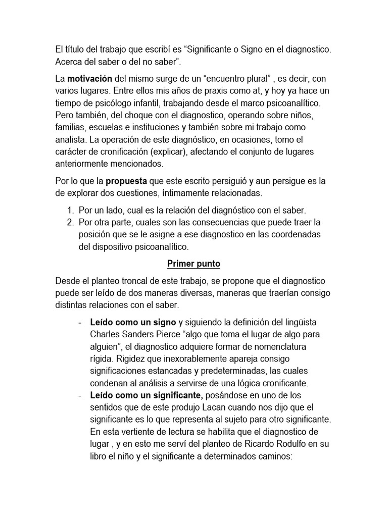Diagnóstico: Signo o Significante? | PDF | Psicoanálisis | Jacques Lacan