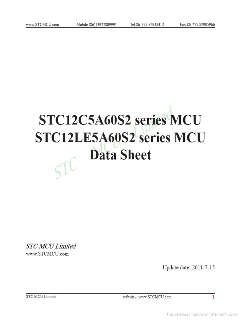 Stc12c5a56s2 STC | PDF | Microcontroller | Analog To Digital Converter