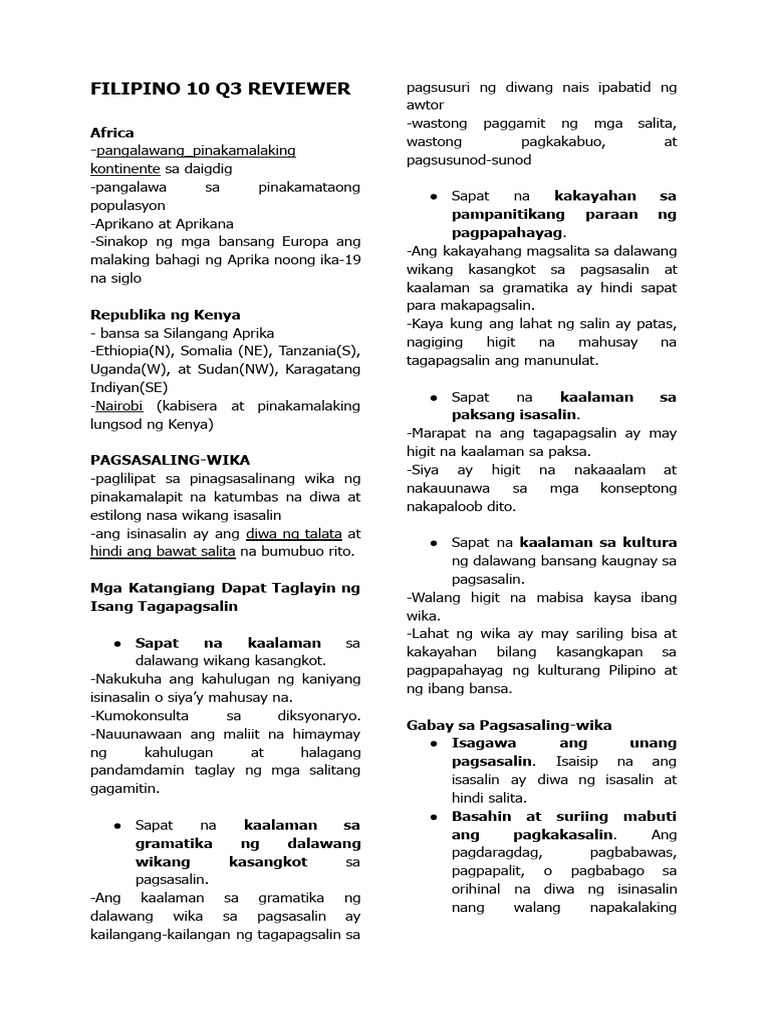 Filipino 10 Q3 Reviewer | PDF