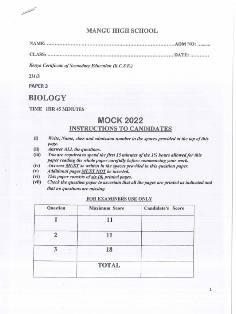 Biology Paper 3 | PDF