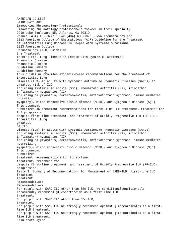 Rheumatology ILD Treatment Guide | PDF | Clinical Medicine | Medical ...