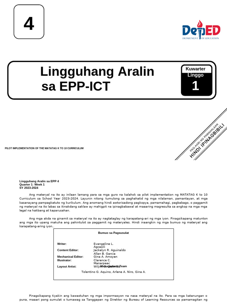 LE - EPP4 - Q1 - Week1 - v.1 FINAL | PDF