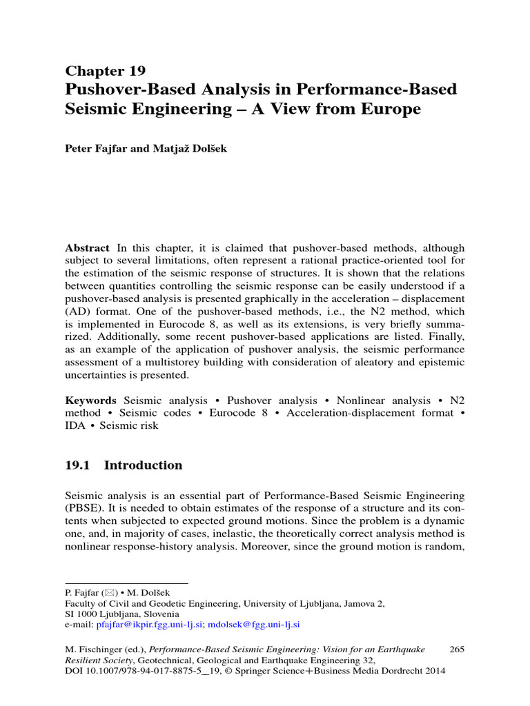 Pushover-Based Analysis in Performance-Based Seismic Engineering - A View From Europe | PDF ...