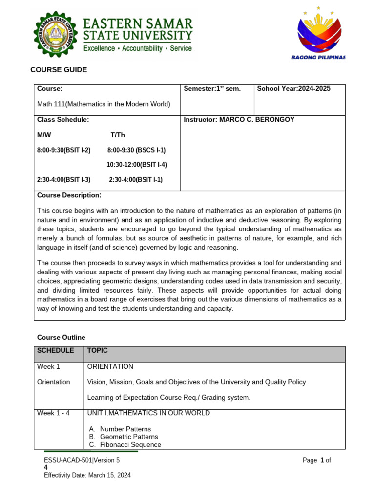 COURSE-GUIDE-in-MMW-1 | PDF | Mathematics | Logic