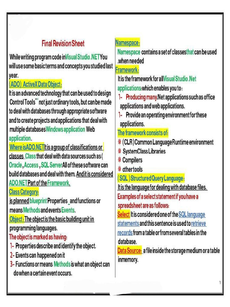 Revision Sheet For February Exam sc2 | PDF