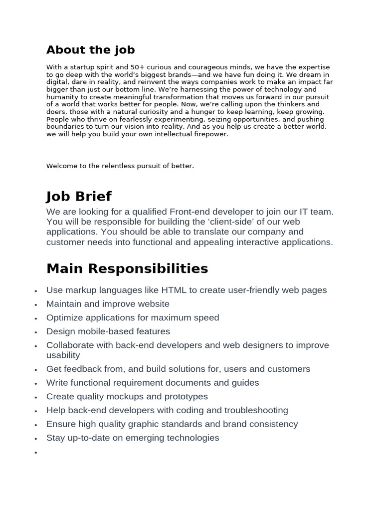 Frontend JD | PDF | Systems Architecture | World Wide Web