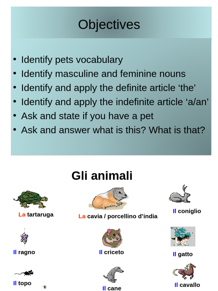 Gli Animali in Italiano | PDF