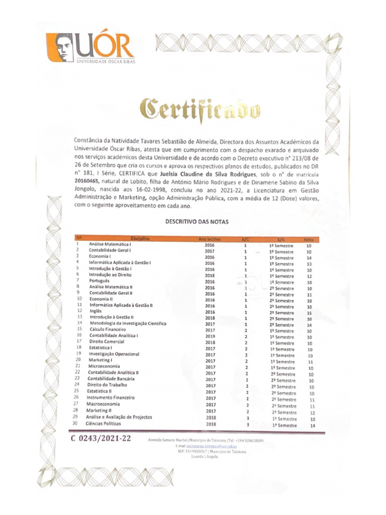 Juelsia Rodrigues - Certificado (UÓR) 03 | PDF
