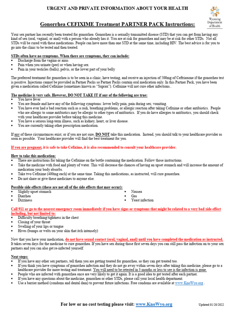 Gonorrhea Partner Pack Instructions | PDF | Sexually Transmitted ...