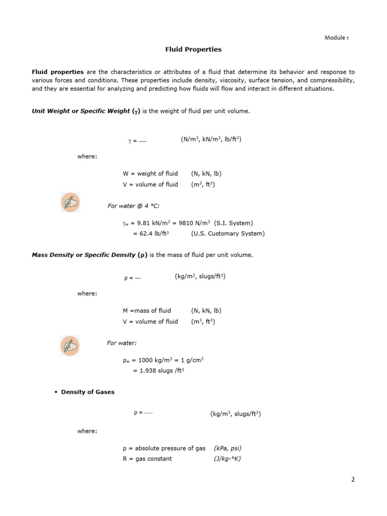 Module 1 Fluid Properties | PDF | Viscosity | Surface Tension