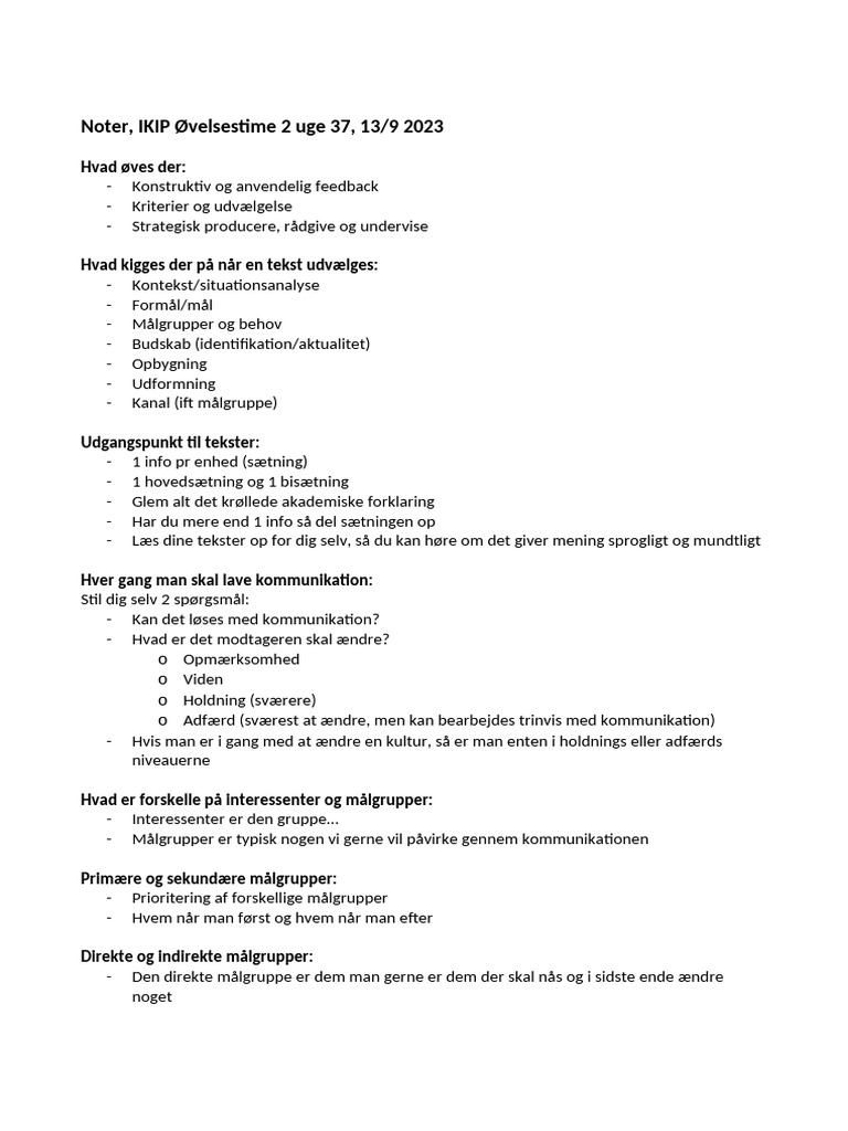 Noter IKIP Øvelsestime 2 | PDF