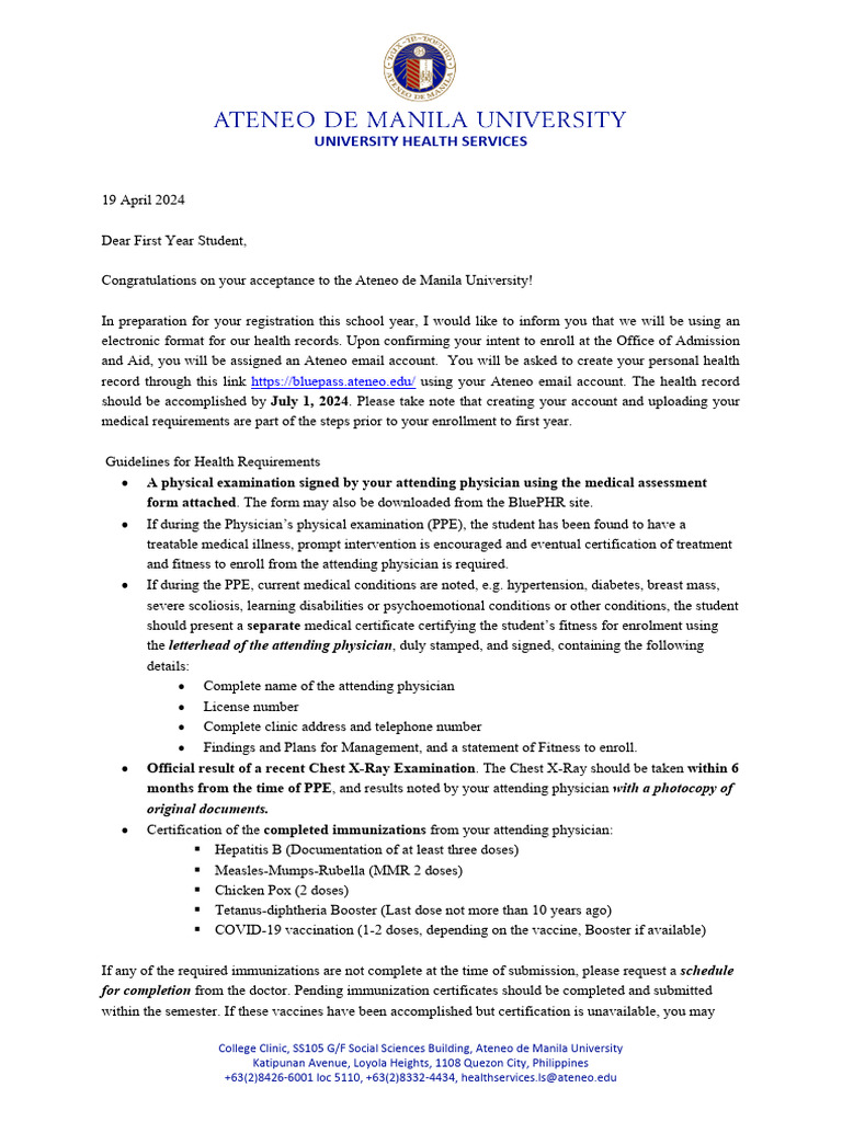 Student Health Record SY 2024-2025 | PDF | Physical Examination ...