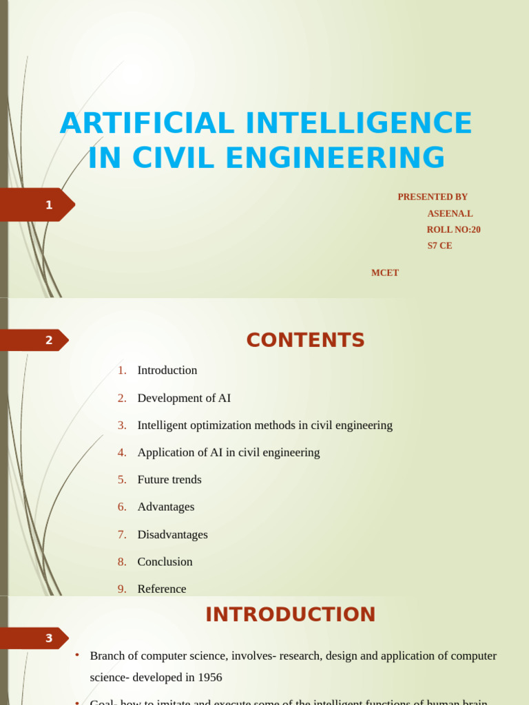 Artificial Intelligence in Civil Engineering: Presented by Aseena.L Roll No:20 S7 Ce Mcet | PDF ...