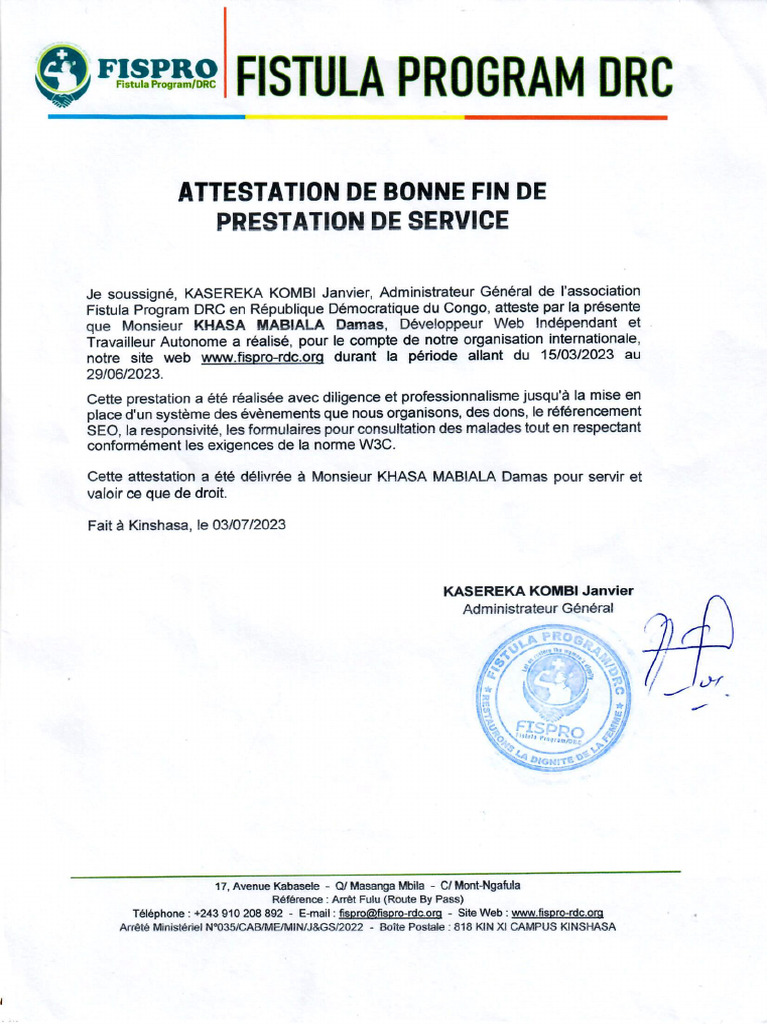 Attestation de Bonne Fin de Prestation de Service | PDF