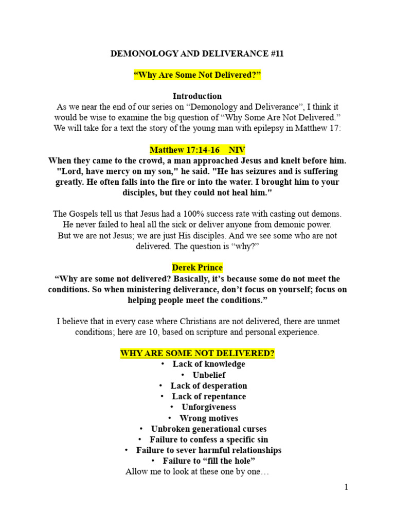 Reasons for Lack of Deliverance Explained | PDF | Deliverance Ministry ...