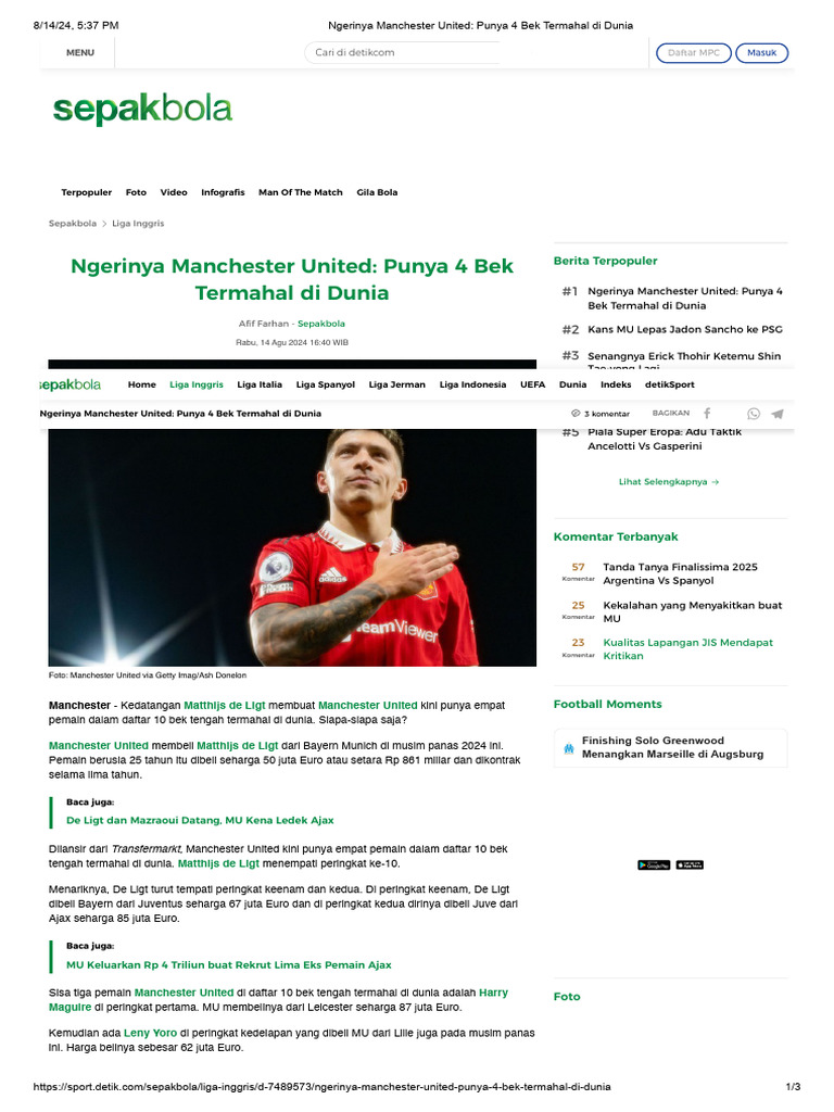 Ngerinya Manchester United - Punya 4 Bek Termahal Di Dunia | PDF