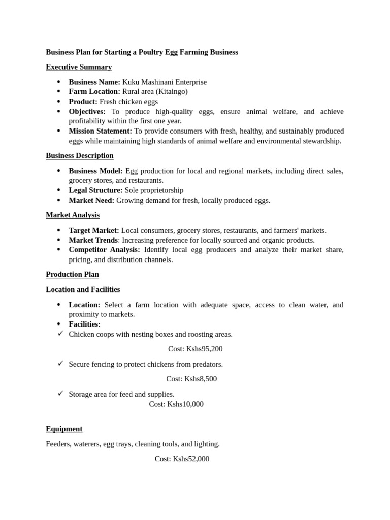 Poultry Egg Farming Business Plan | PDF | Poultry Farming