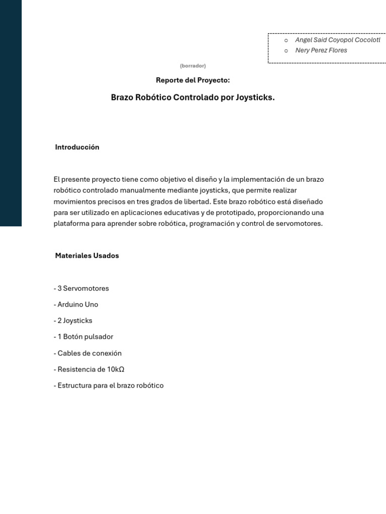 Reporte Brazo Robotico JB | PDF | Arduino | Informática