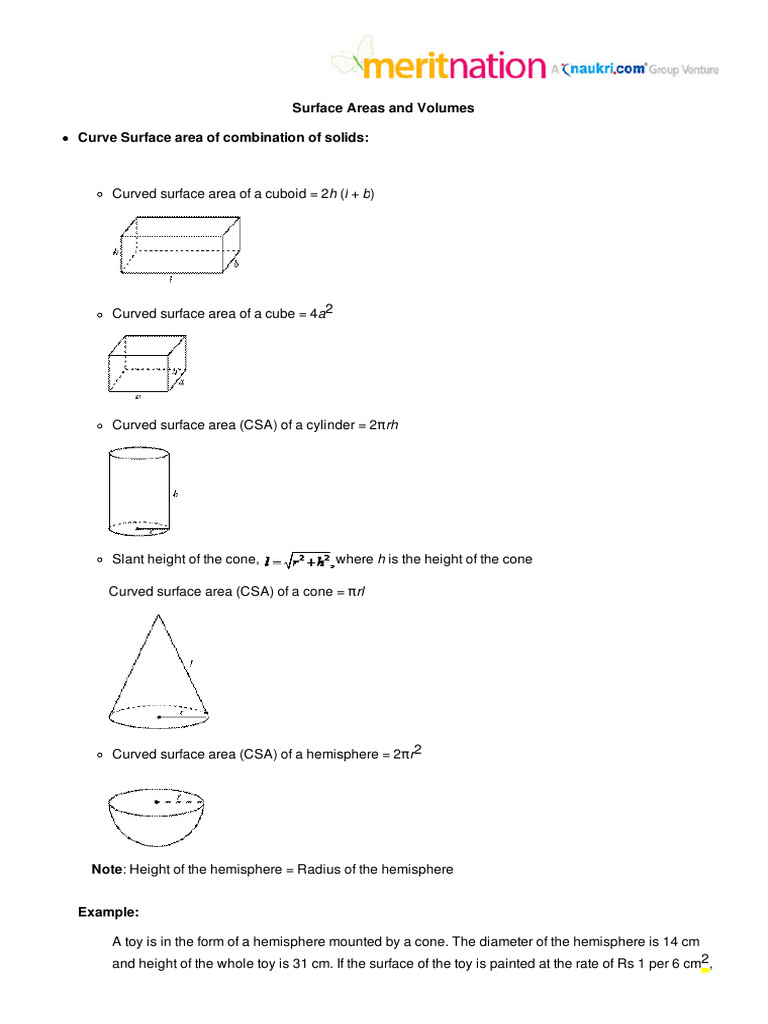 Surface Areas and Volumes | PDF | Volume | Sphere