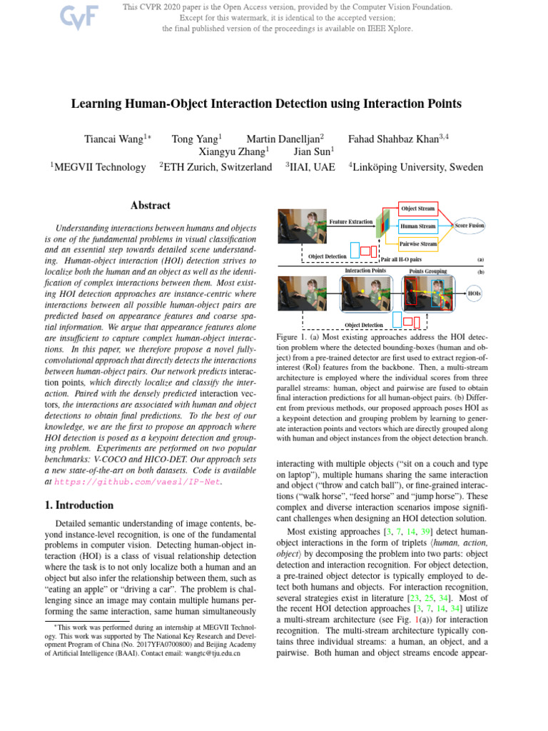 Wang Learning Human-Object Interaction Detection Using Interaction Points CVPR 2020 Paper | PDF