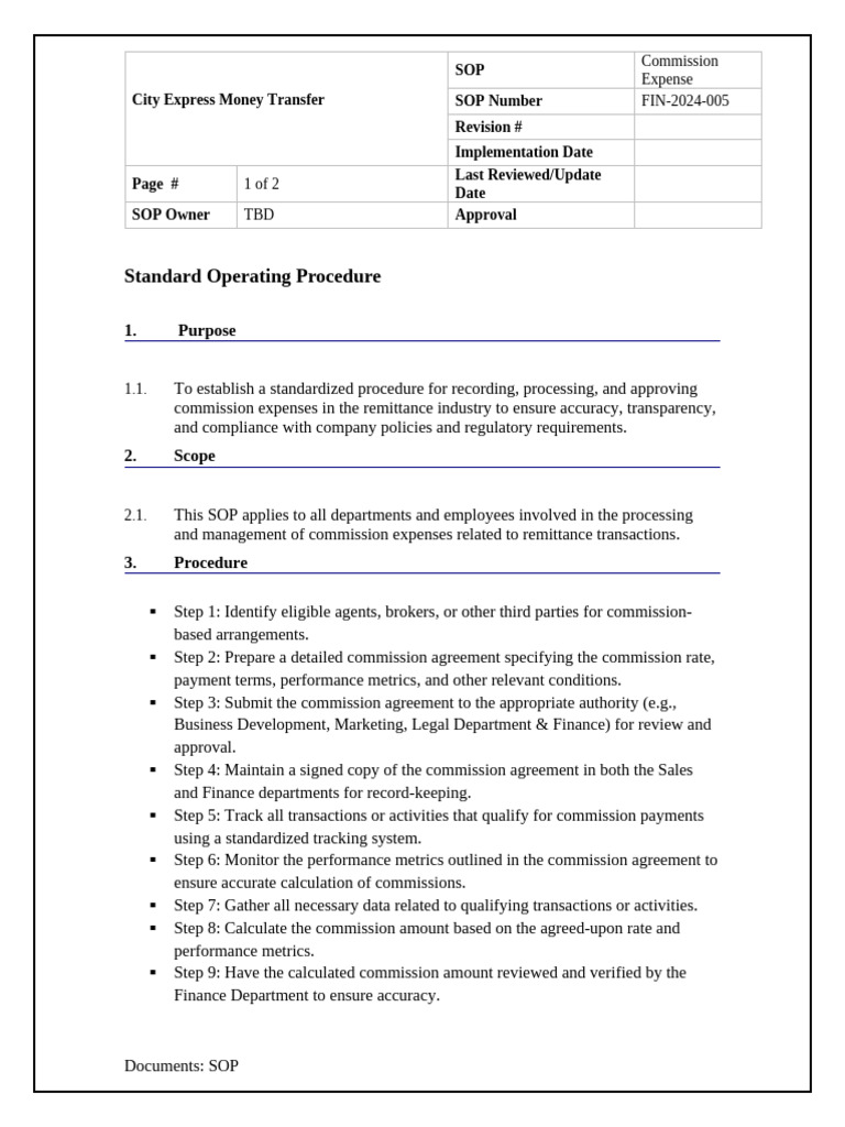 Commission Expense SOP for Remittance | PDF | Expense | Payments
