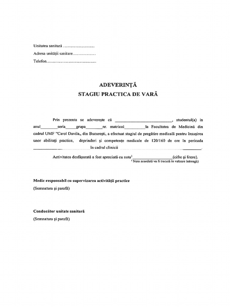 Adeverinta Practica | PDF