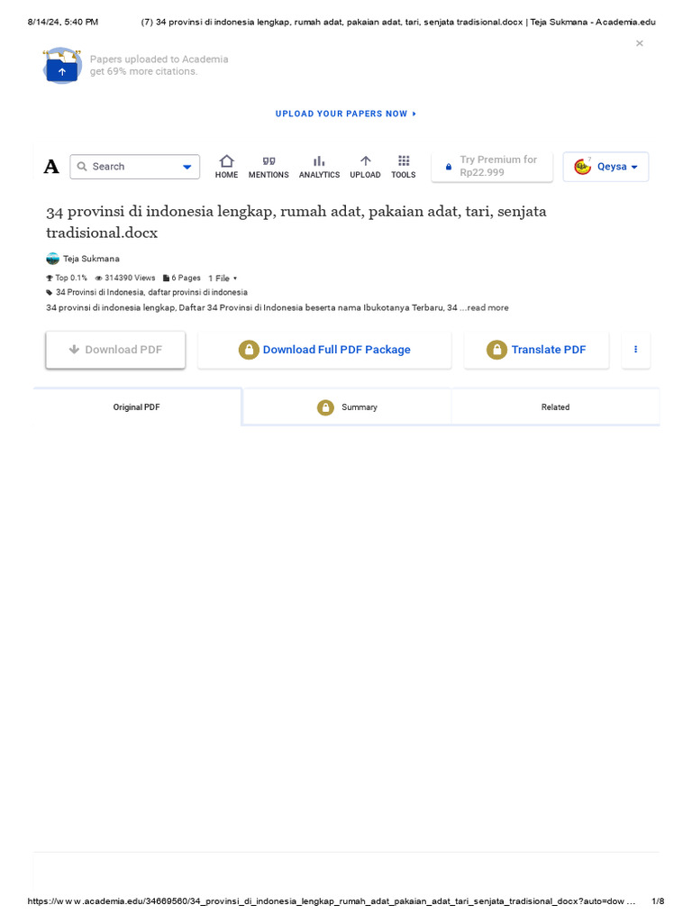 34 Provinsi Di Indonesia Lengkap, Rumah Adat, Pakaian Adat, Tari, Senjata Tradisional - Docx ...