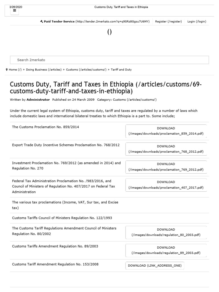 Ethiopian Customs Duty and Tariffs Guide | PDF | Customs | Taxes