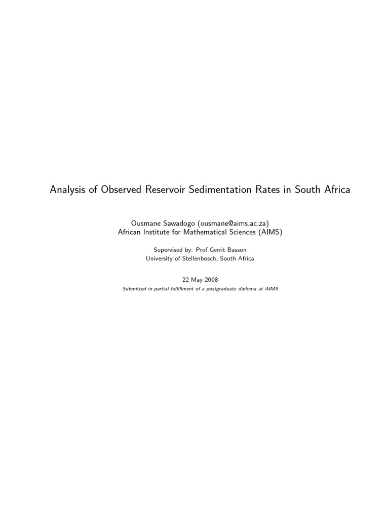 Analysis of Observed Reservoir Sedimentation Rates in South Africa ...
