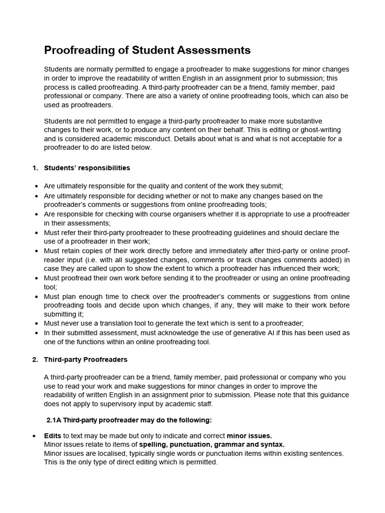 Proofreading of Student Assessments: 1. Students' Responsibilities ...
