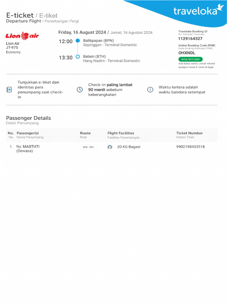 Mastuti BPN Ohxzxf BTH Flight - Originating | PDF