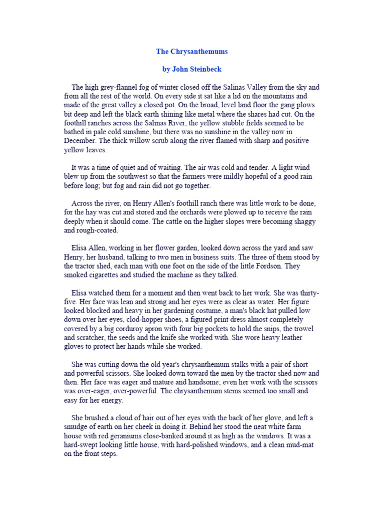 The Chrysanthemums: A Steinbeck Analysis | PDF | Travel