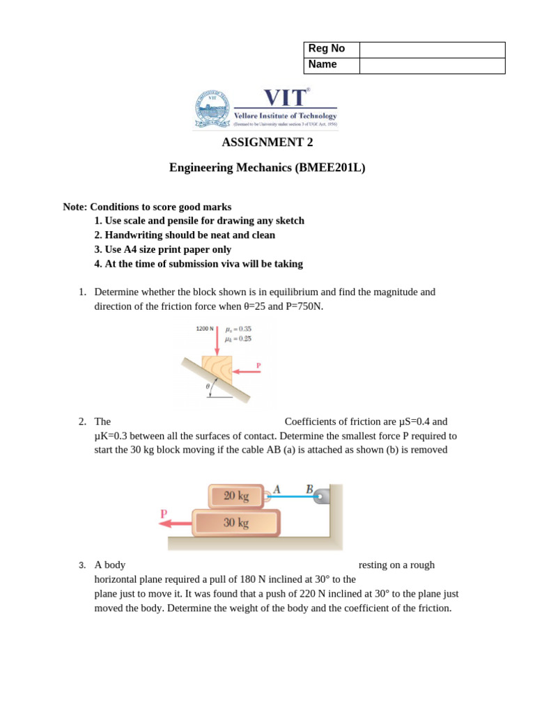 Engineering Mechanics CAT2 ASSG | PDF