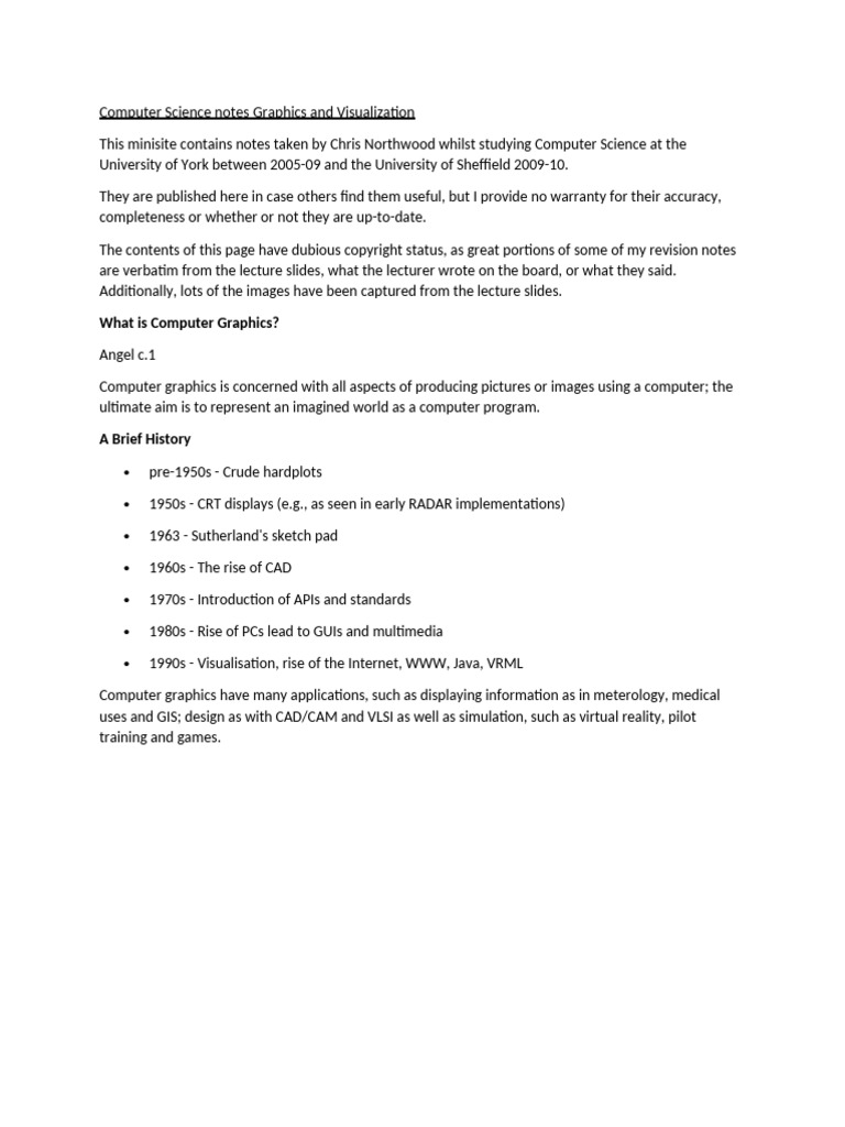 Computer Science Notes Pdf Euclidean Vector Matrix Mathematics 4703