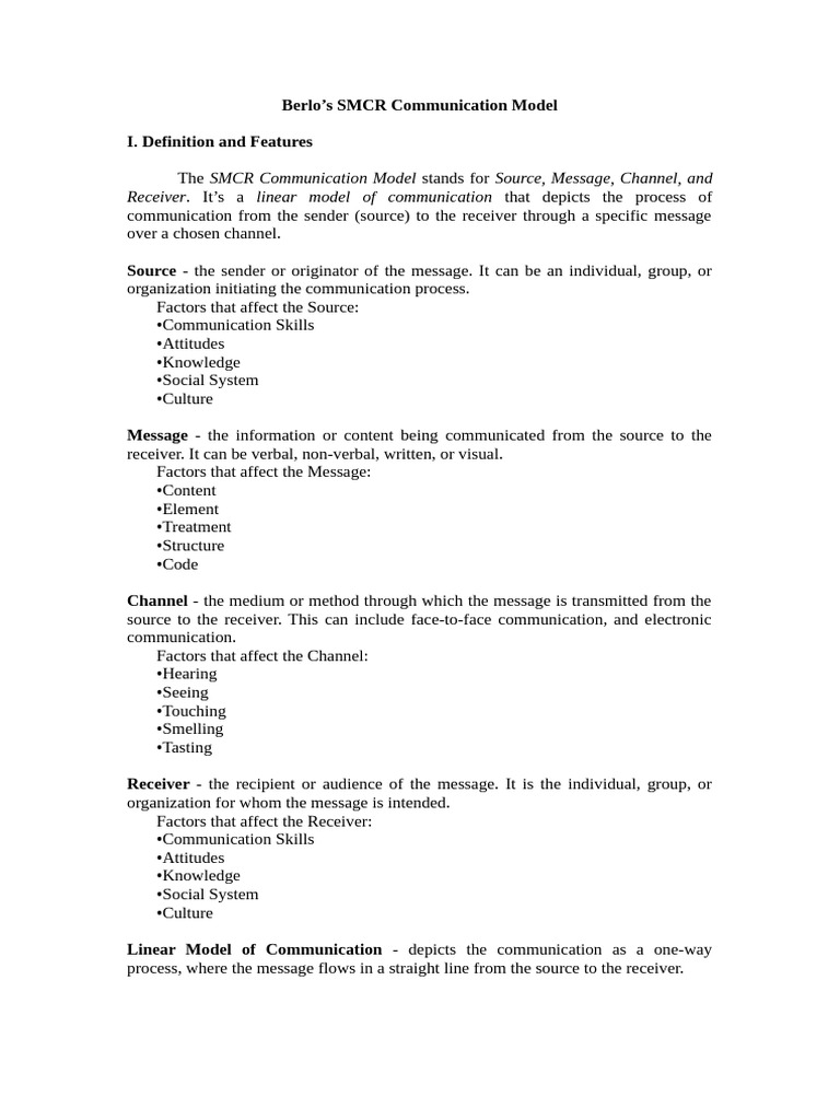 SMCR Communication Model 1 | PDF | Communication | Cognition