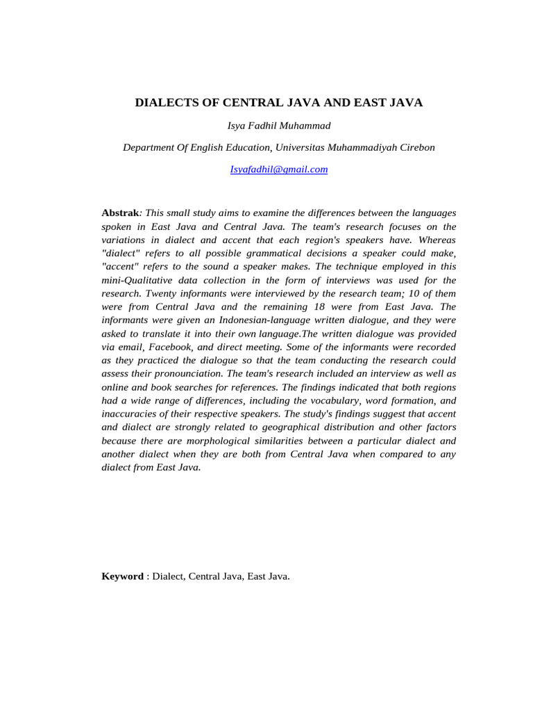 Dialects of Central Java and East Java | PDF | Phoneme | Dialect
