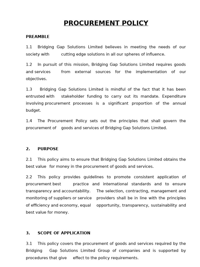 Procurement Policy Draft | PDF | Procurement | Request For Proposal