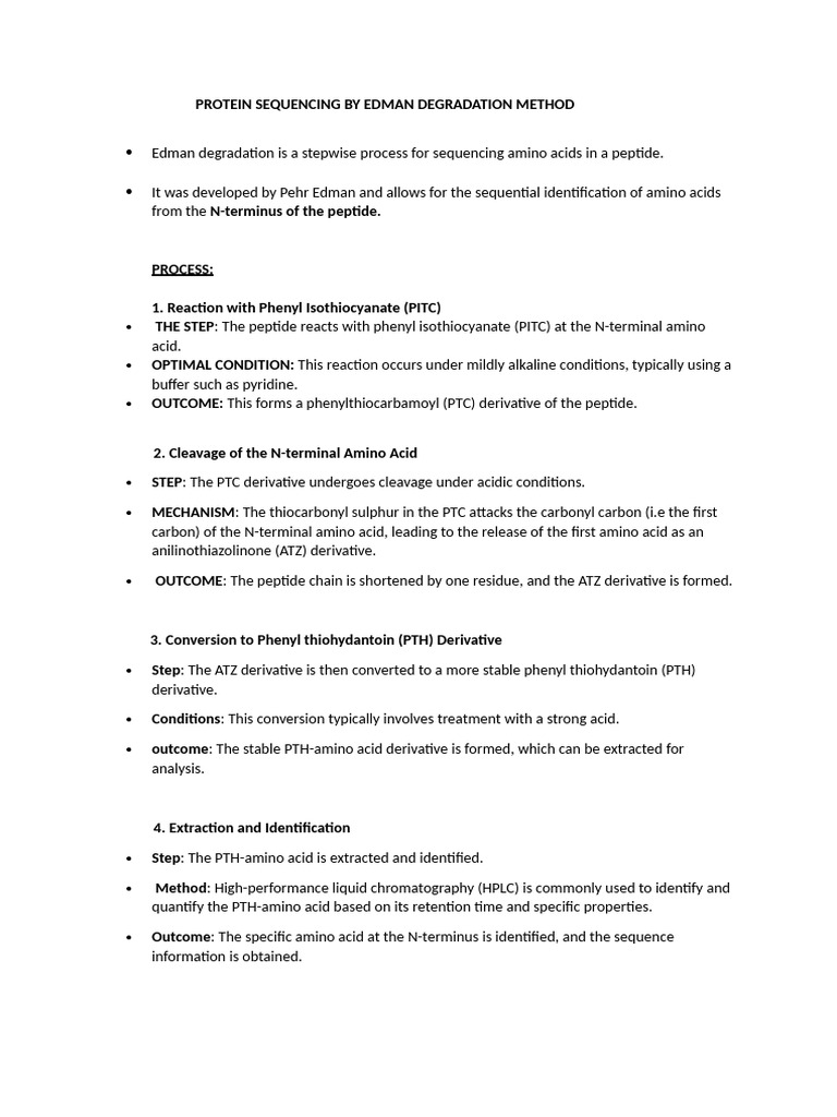 PROTEIN SEQUENCING BY EDMAN DEGRADATION METHOD | PDF | Mass ...