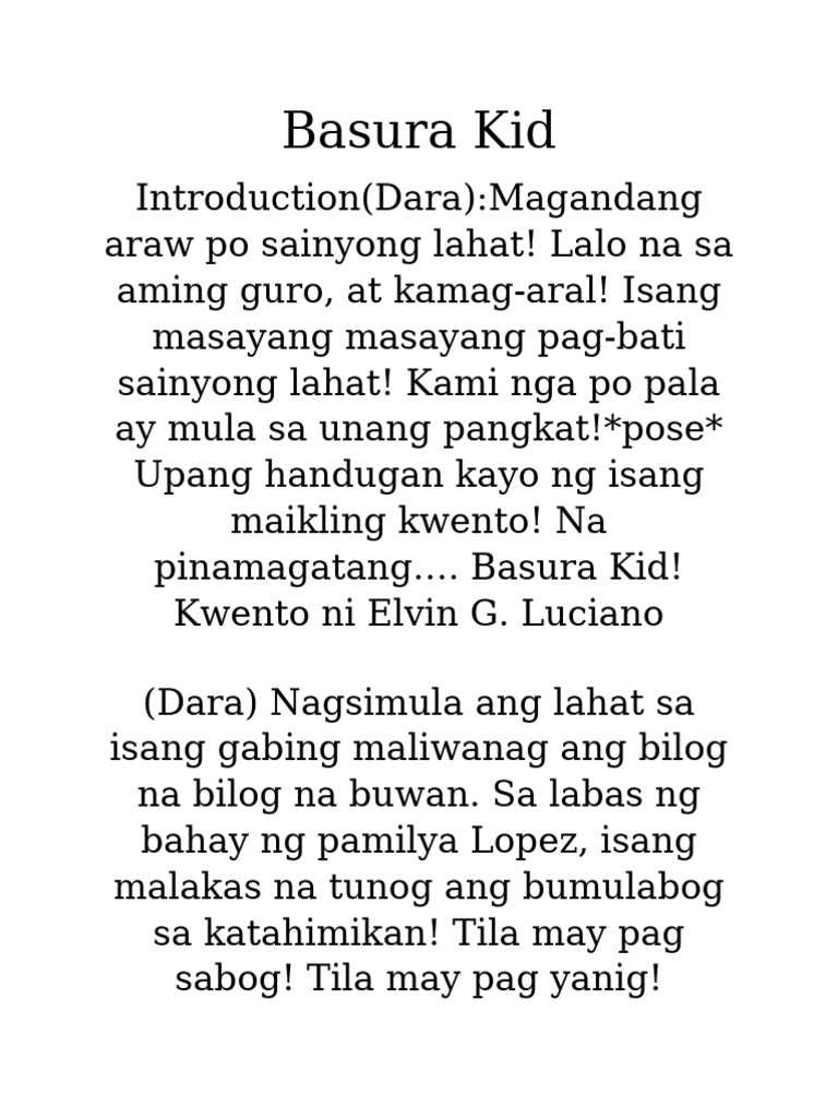 Basura Kid (Story Telling) | PDF