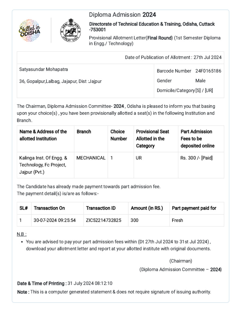 Intimation Fresh | PDF