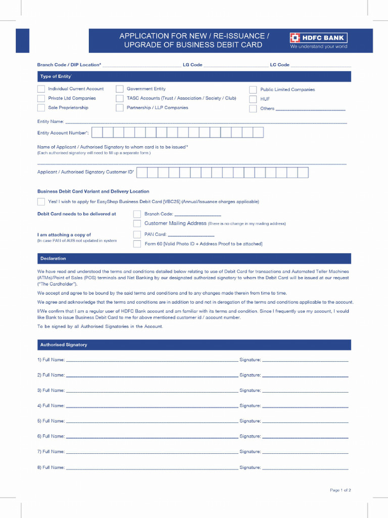 Debit Card Form | PDF