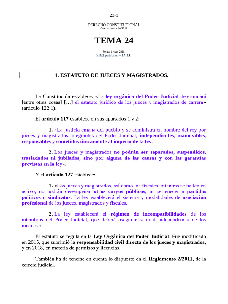 Tema 24 - El Poder Judicial (y II) | PDF | Judicaturas | Juez