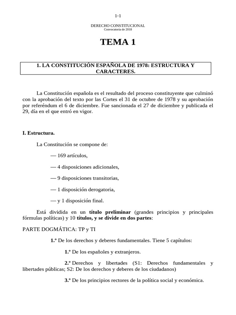 Tema 01 La Constitucion Española Pdf Tratado Constitución